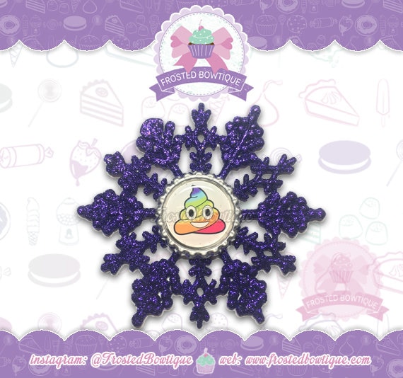 Rainbow Poop Emoji Glitter Snowflake Christmas Ornament | Etsy
