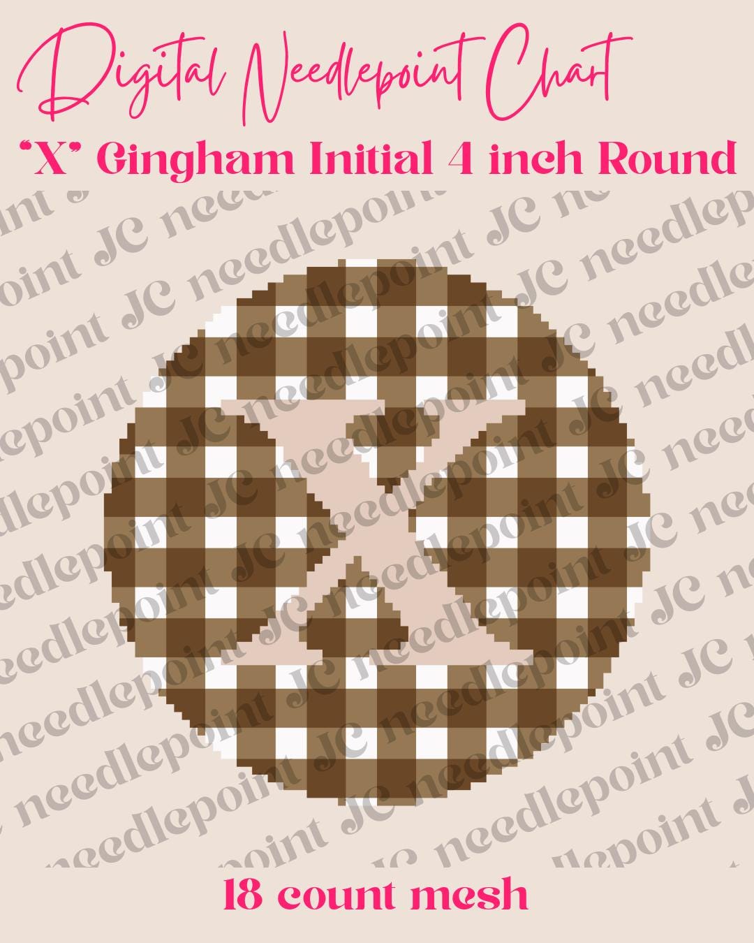 Beginner Friendly Needlepoint Charts - “X” Gingham Initial Round ...