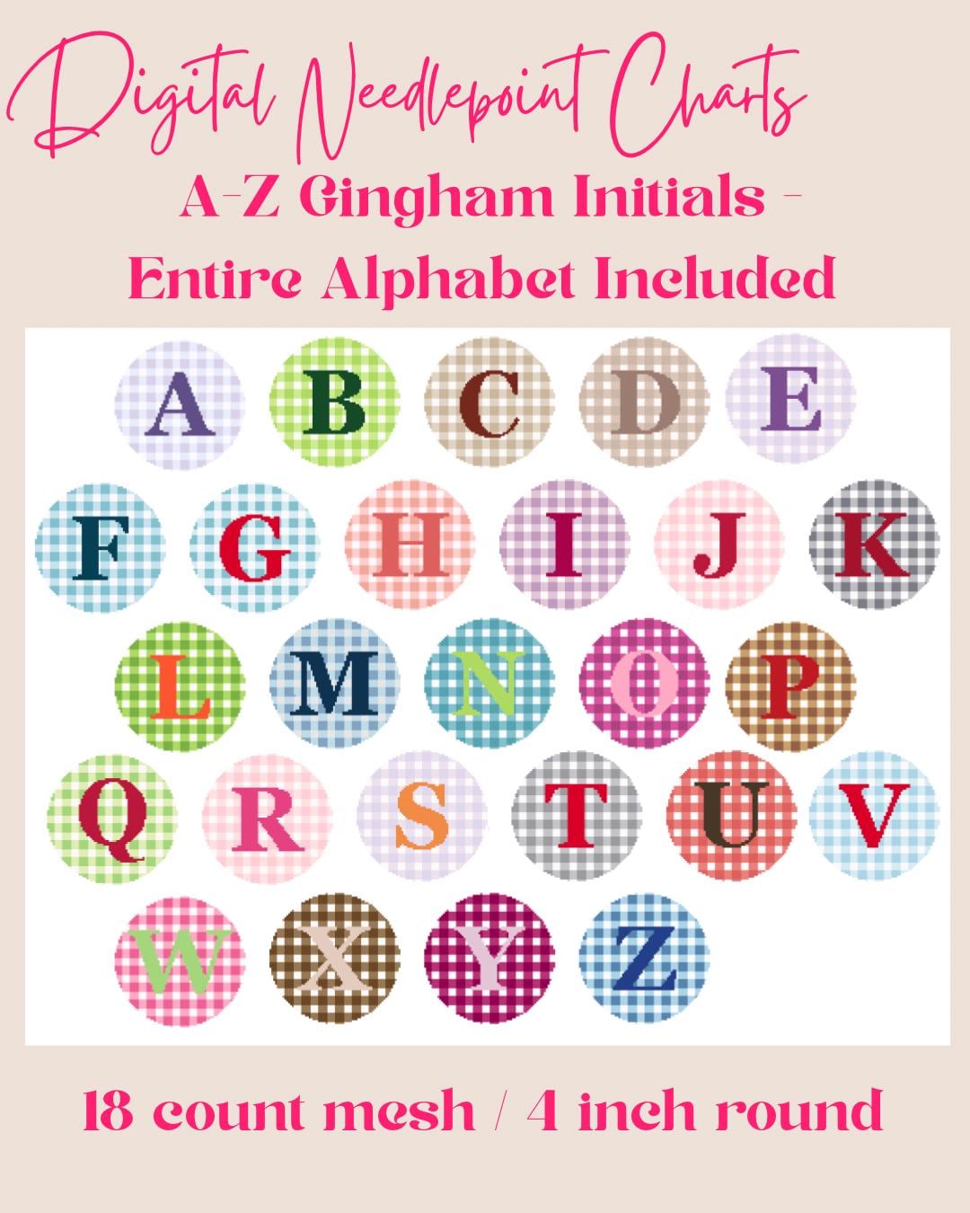 Beginner Friendly Needlepoint Charts - A-Z Gingham Initial Rounds ...