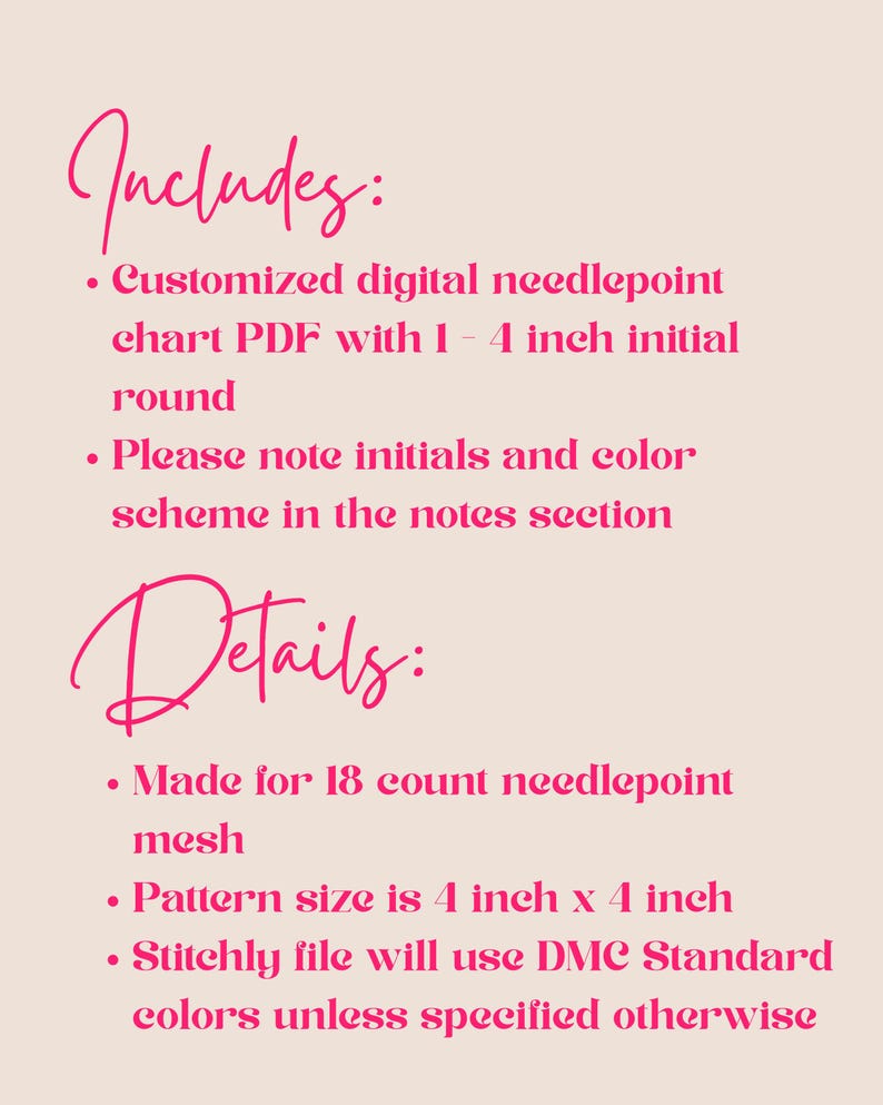 Beginner Friendly Needlepoint Charts - Gingham Initial Round Digital ...