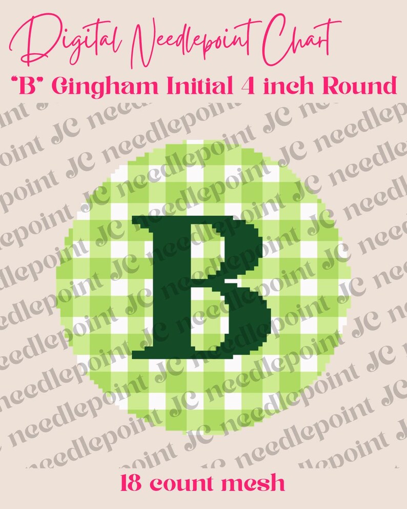 Beginner Friendly Needlepoint Charts - “B” Gingham Initial Round ...