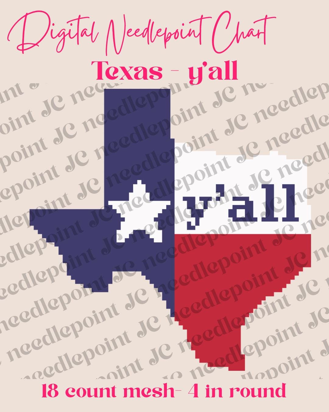 Beginner Friendly Needlepoint Charts - Texas Y’all 4 Inch Digital ...