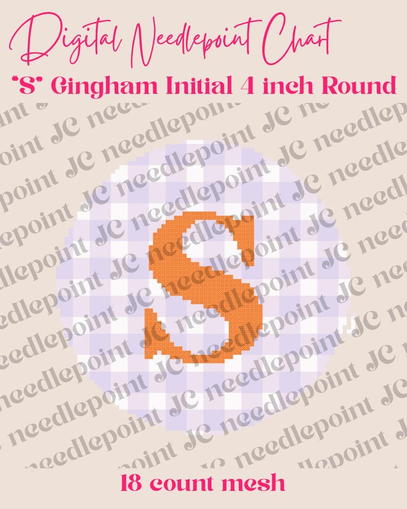 Beginner Friendly Needlepoint Charts - “S” Gingham Initial Round ...