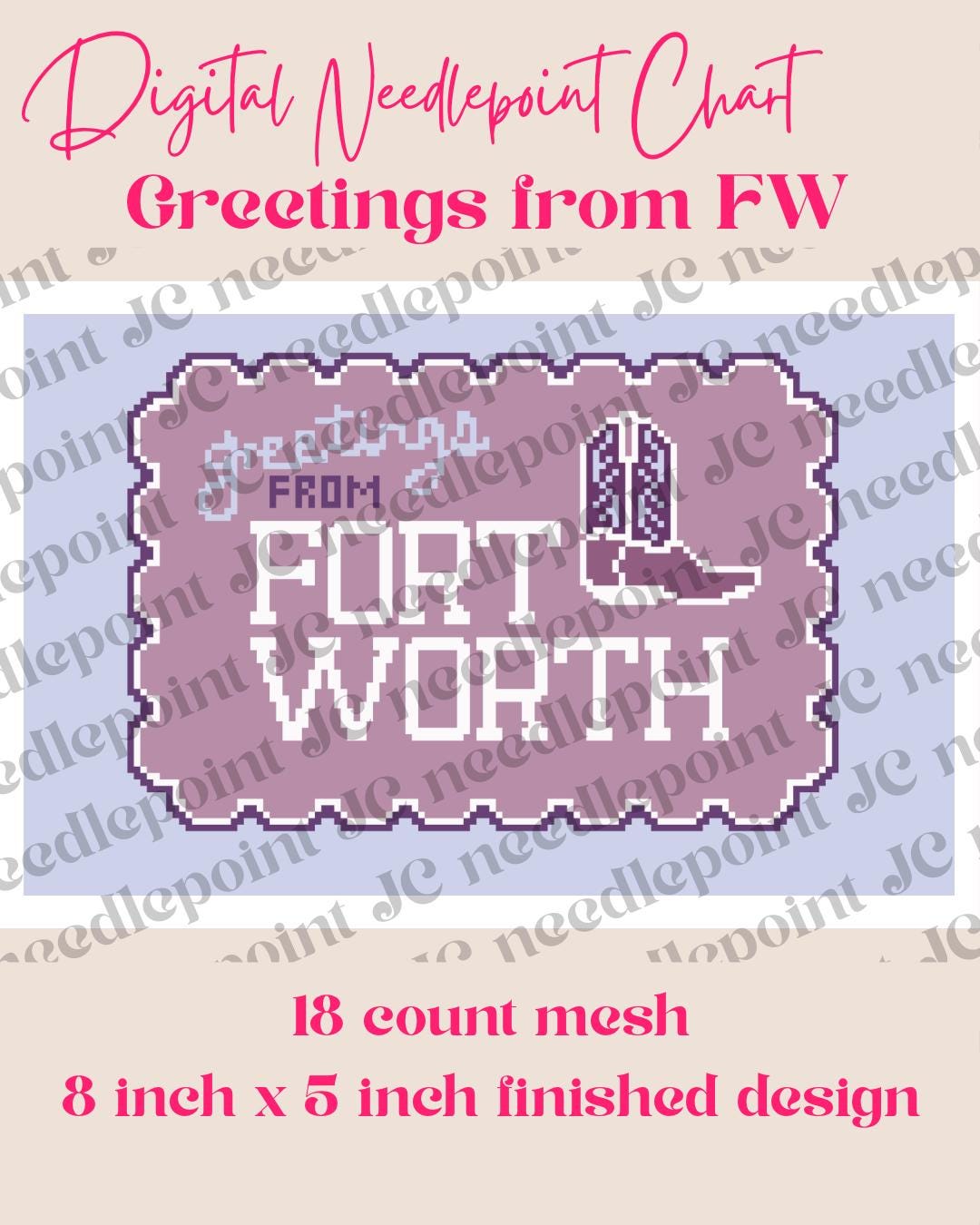 Beginner Friendly Needlepoint Charts - “greetings From Fort Worth” - Etsy