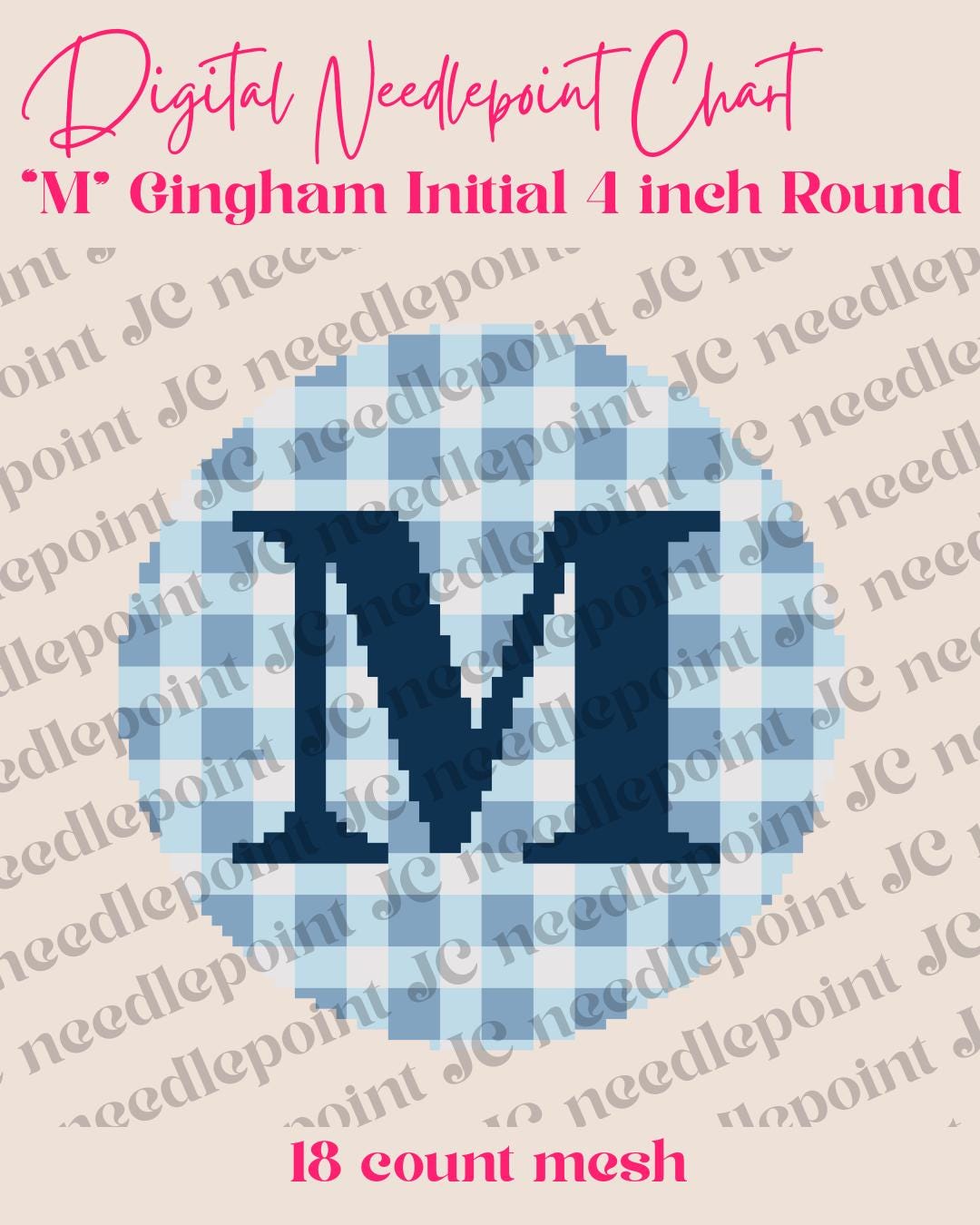 Beginner Friendly Needlepoint Charts - “M” Gingham Initial Round ...