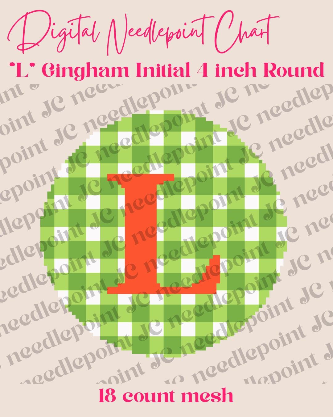 Beginner Friendly Needlepoint Charts - “L” Gingham Initial Round ...