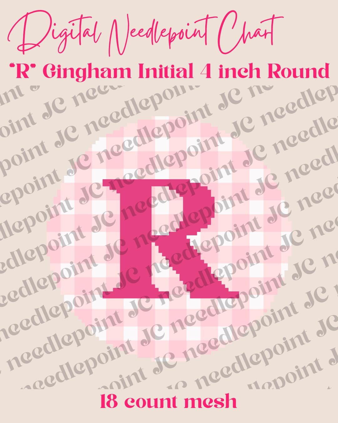 Beginner Friendly Needlepoint Charts - “R” Gingham Initial Round ...