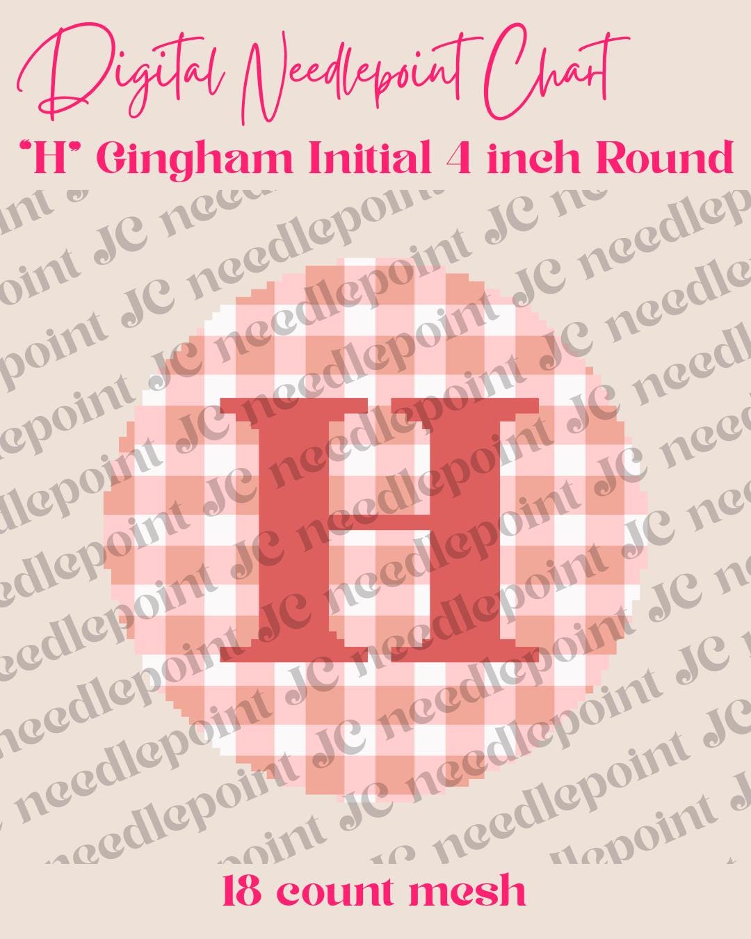 Beginner Friendly Needlepoint Charts - “H” Gingham Initial Round ...