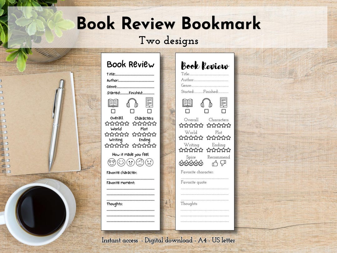 Book Review Bookmark - Digital Download - Printable - Etsy