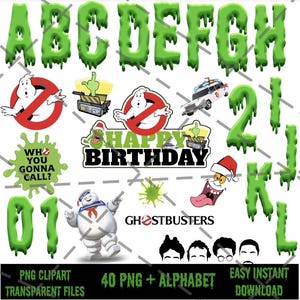 Ghostbusters Clipart PNG, Alphabet, Numbers, Cake Topper (digital File ...