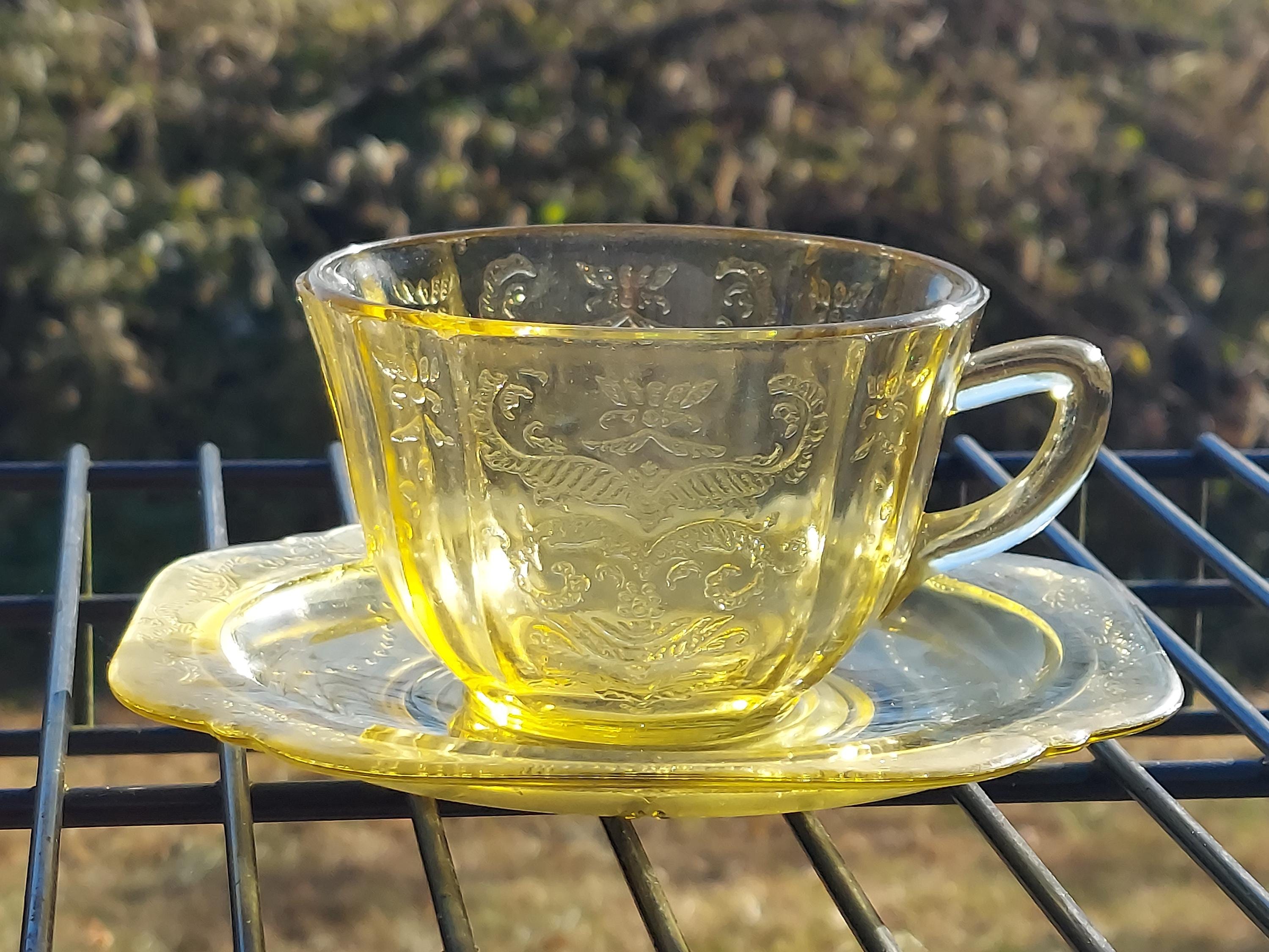 Yellow Depression Glass Madrid Pattern Plates Cups Dishes China Federal ...