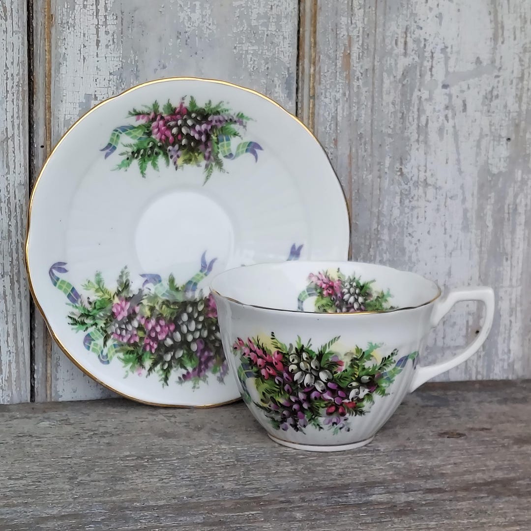 Heritage Bone China Scottish Heather Teacup and Saucer - Etsy
