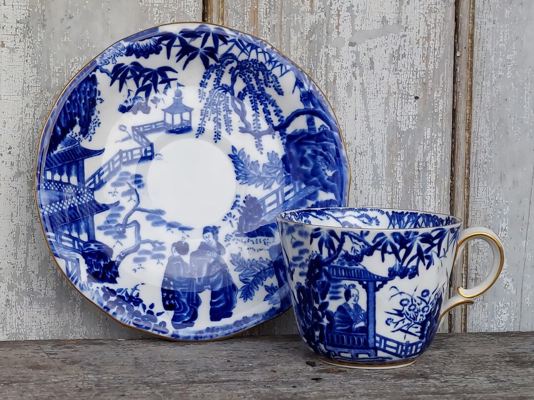 Royal Crown Derby Mikado Pattern Teacup and Saucer Oriental Cobalt Blue ...