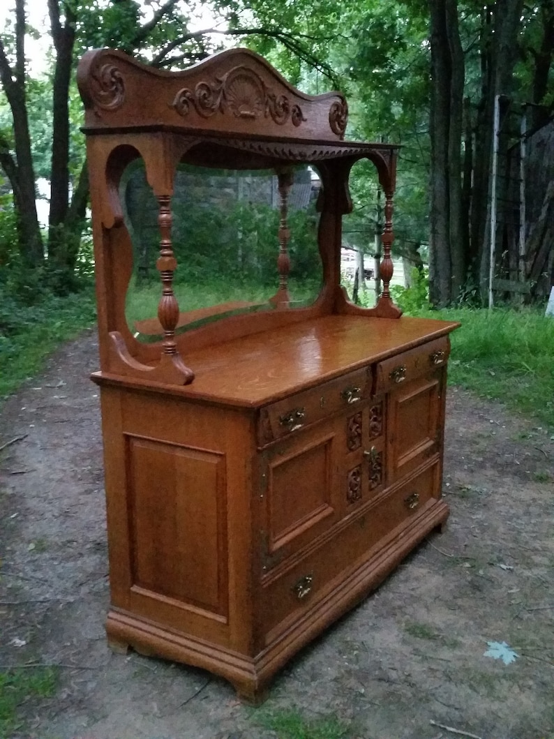 Exceptional Tiger Oak Victorian Sideboard Server Buffet 1890s - Etsy