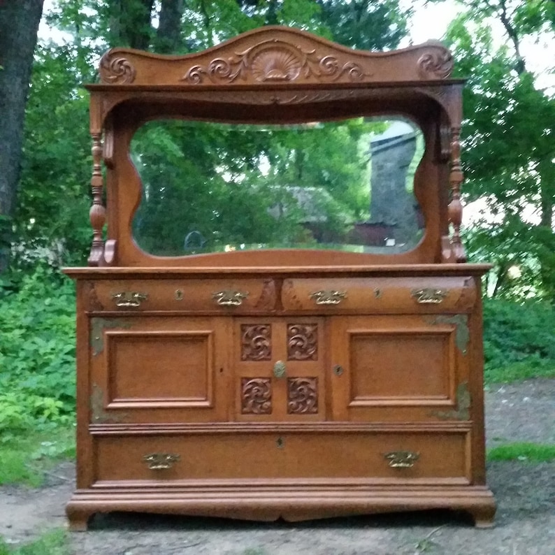 Exceptional Tiger Oak Victorian Sideboard Server Buffet 1890s - Etsy