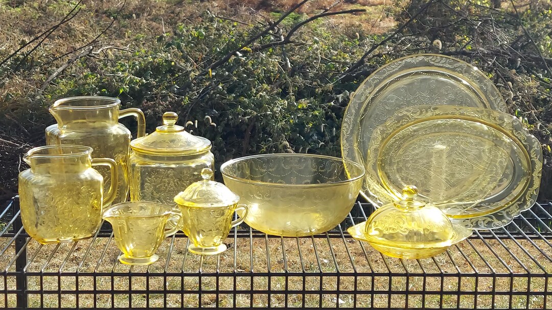 Yellow Depression Glass Madrid Pattern Serving Pieces Dishes China