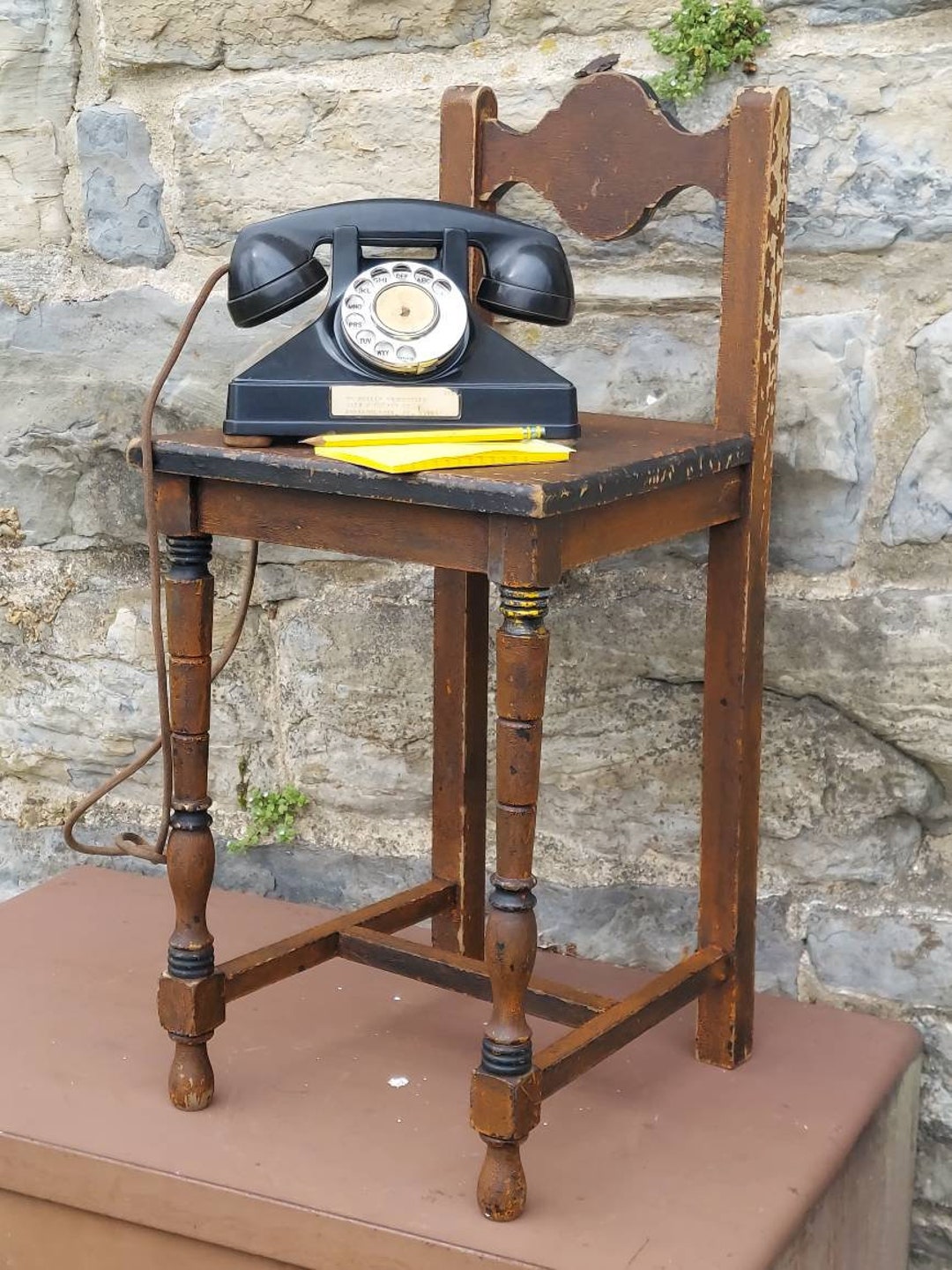 1920s Telephone Table Chair Stool or Plant Stand Distressed Crackle ...