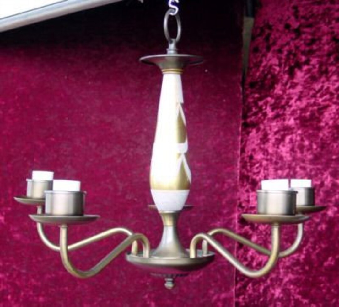 MCM Chandelier Ceiling Light Pebble Texture and Gold Glass 1960s 5-arm ...