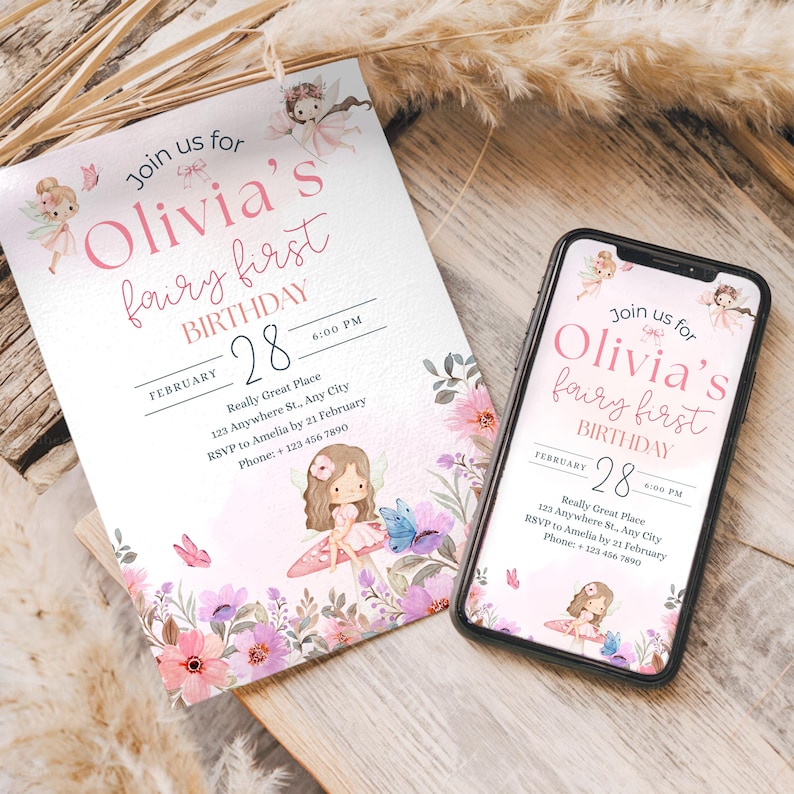 Fairy First Birthday Party Bundle, Girl 1st Decor Set, Editable Canva ...