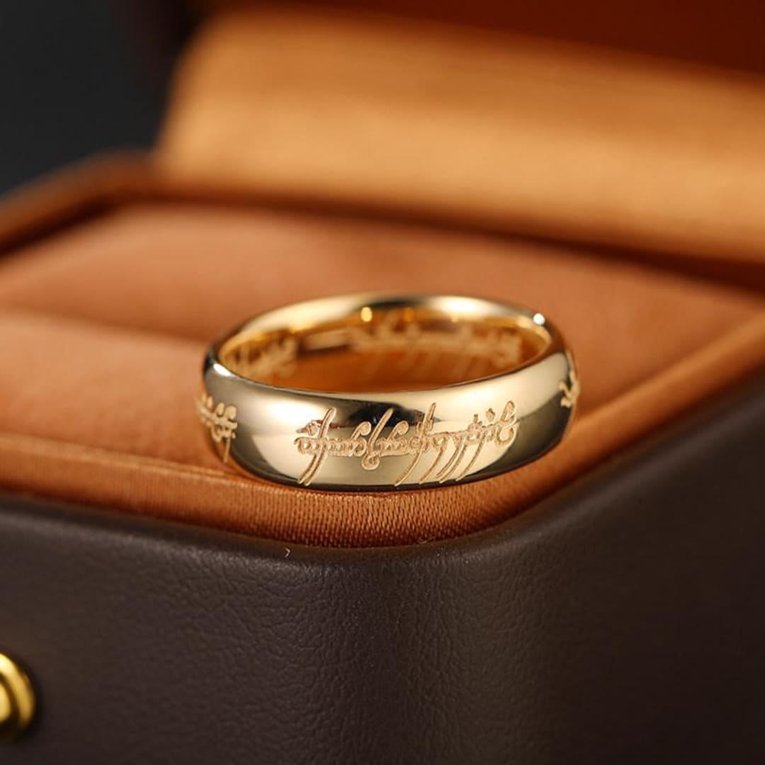 The One Ring 18K Gold Platinum Men's Band, the Rings Elvish Inscription ...