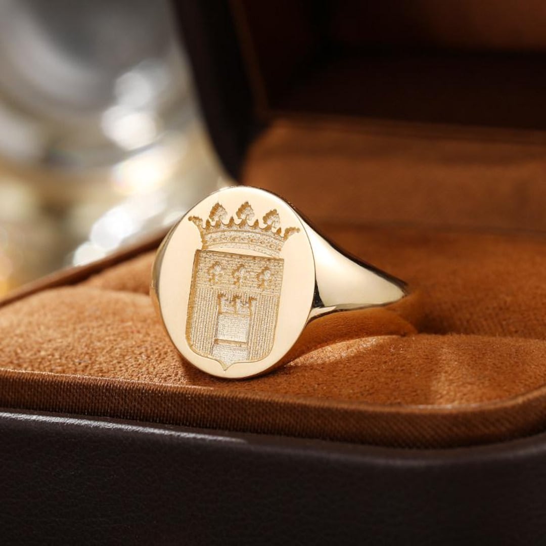 Crown Shield Seal Signet Ring Custom 18K Gold Platinum Family Crest ...