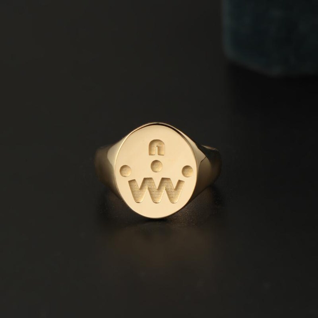 10K Gold DIY Smiley Face Signet Ring, Personalized Engraved Jewelry - Etsy