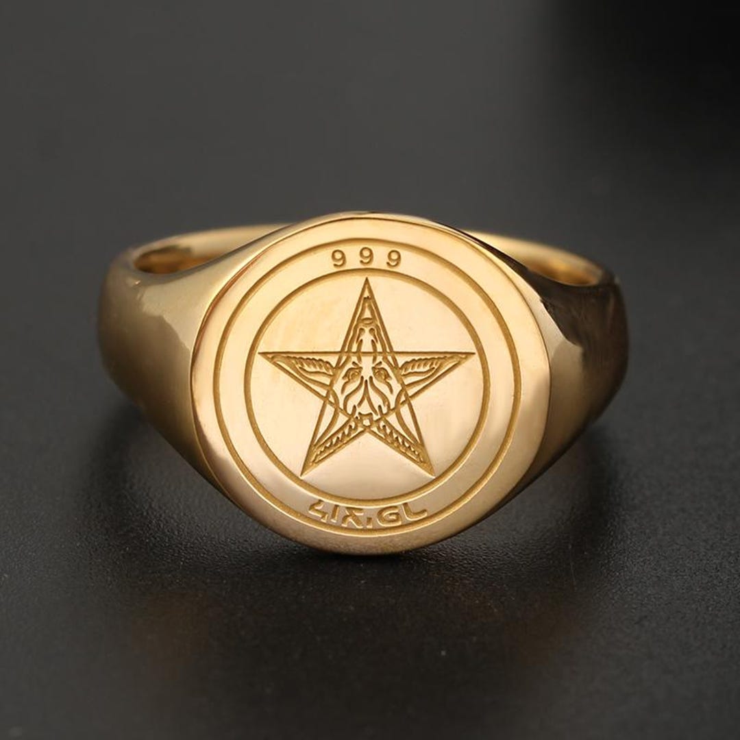 Custom 14K Gold Pentagram Signet Ring, Pythagorean Seal of Solomon ...