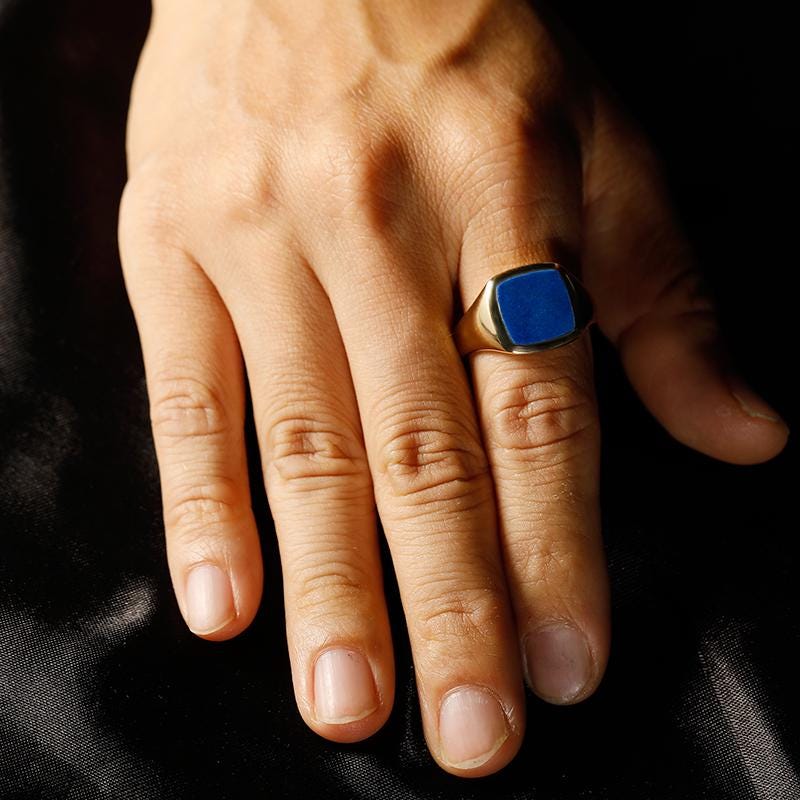 10K Gold Square Lapis Lazuli Ring, Ancient Greek Spiritual Wisdom Stone ...