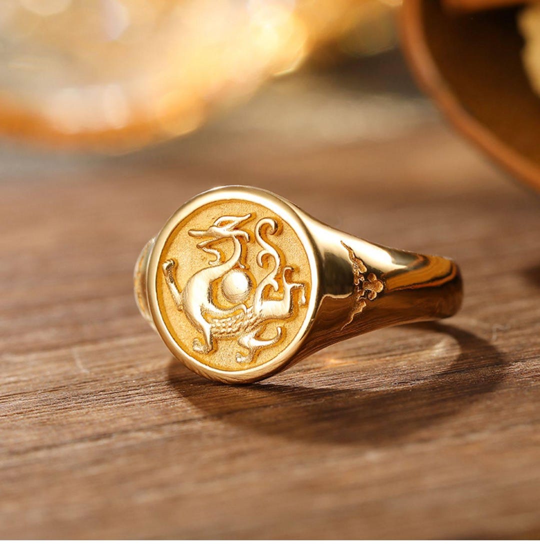 Custom Four Celestial Guardians Ring 18K Gold Chinese Mythical Beasts ...