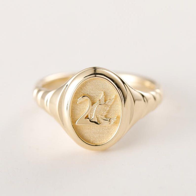 10K Gold Swan Signet Ring, Leda and the Swan, Greek Mythology - Etsy ...