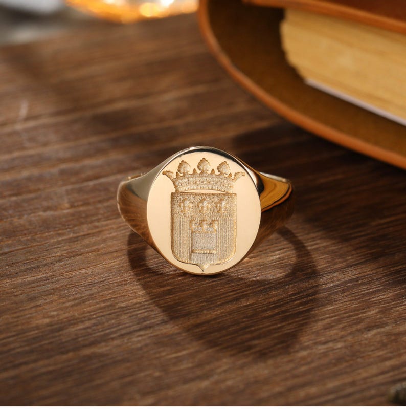 Crown Shield Seal Signet Ring Custom 18K Gold Platinum Family Crest ...