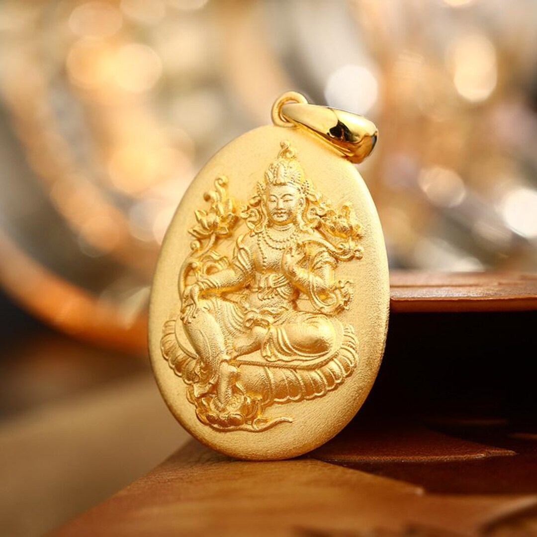 Guanyin and Green Tara Pendant Necklace, 14K Gold Platinum Solid ...