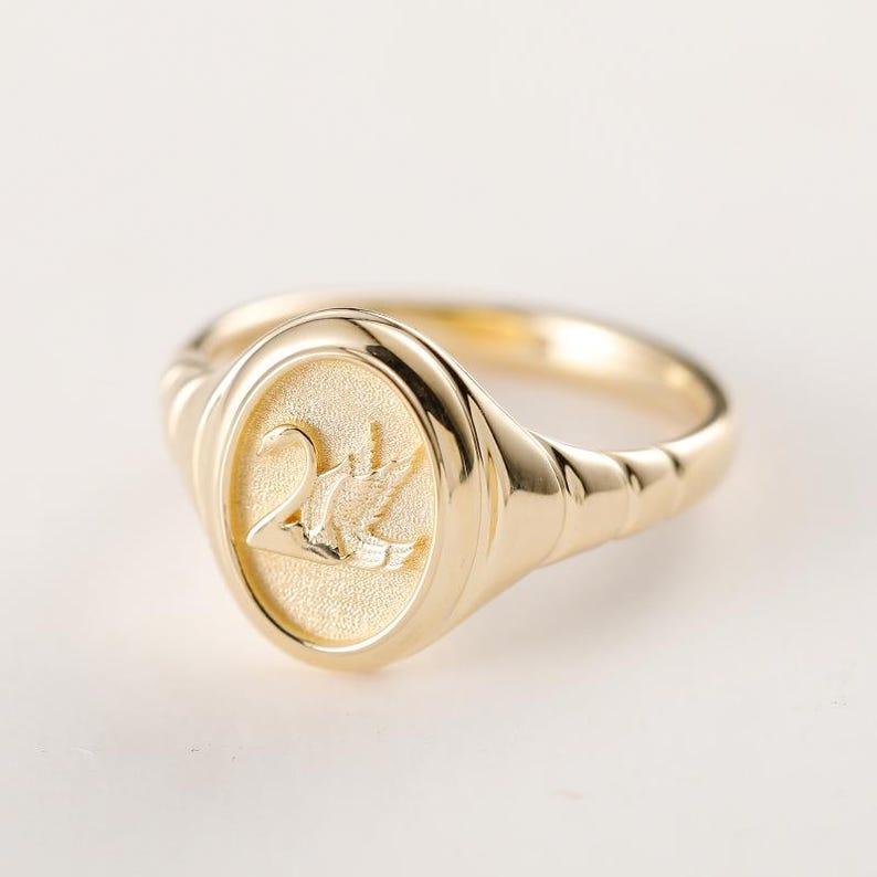 10K Gold Swan Signet Ring, Leda and the Swan, Greek Mythology - Etsy ...