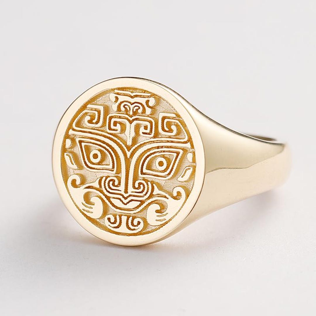 10K Gold Taotie Mask Signet Ring, Shang Zhou Dynasty Jewelry - Etsy