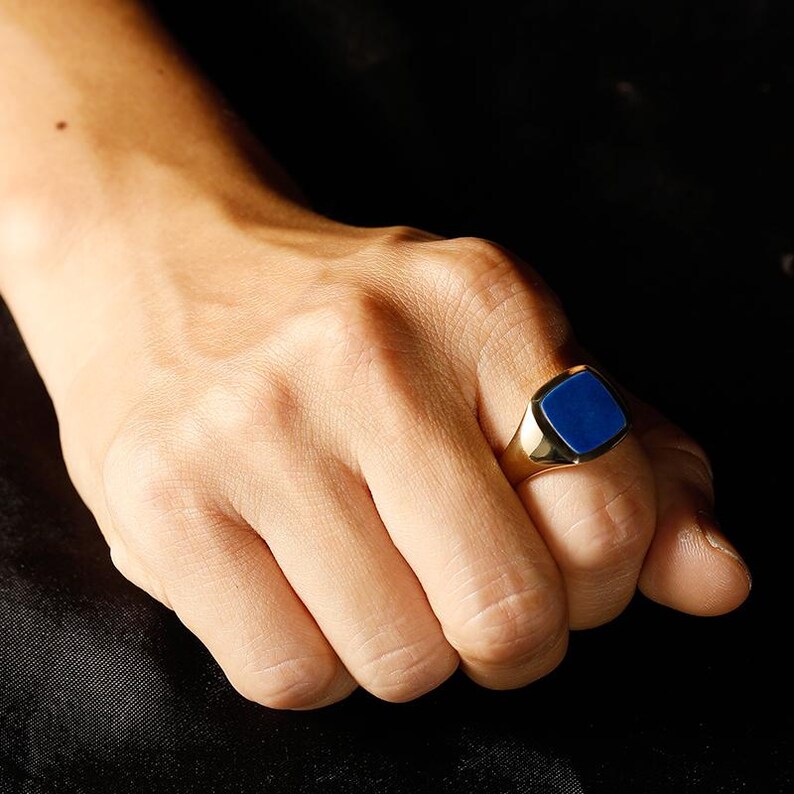 10K Gold Square Lapis Lazuli Ring, Ancient Greek Spiritual Wisdom Stone ...