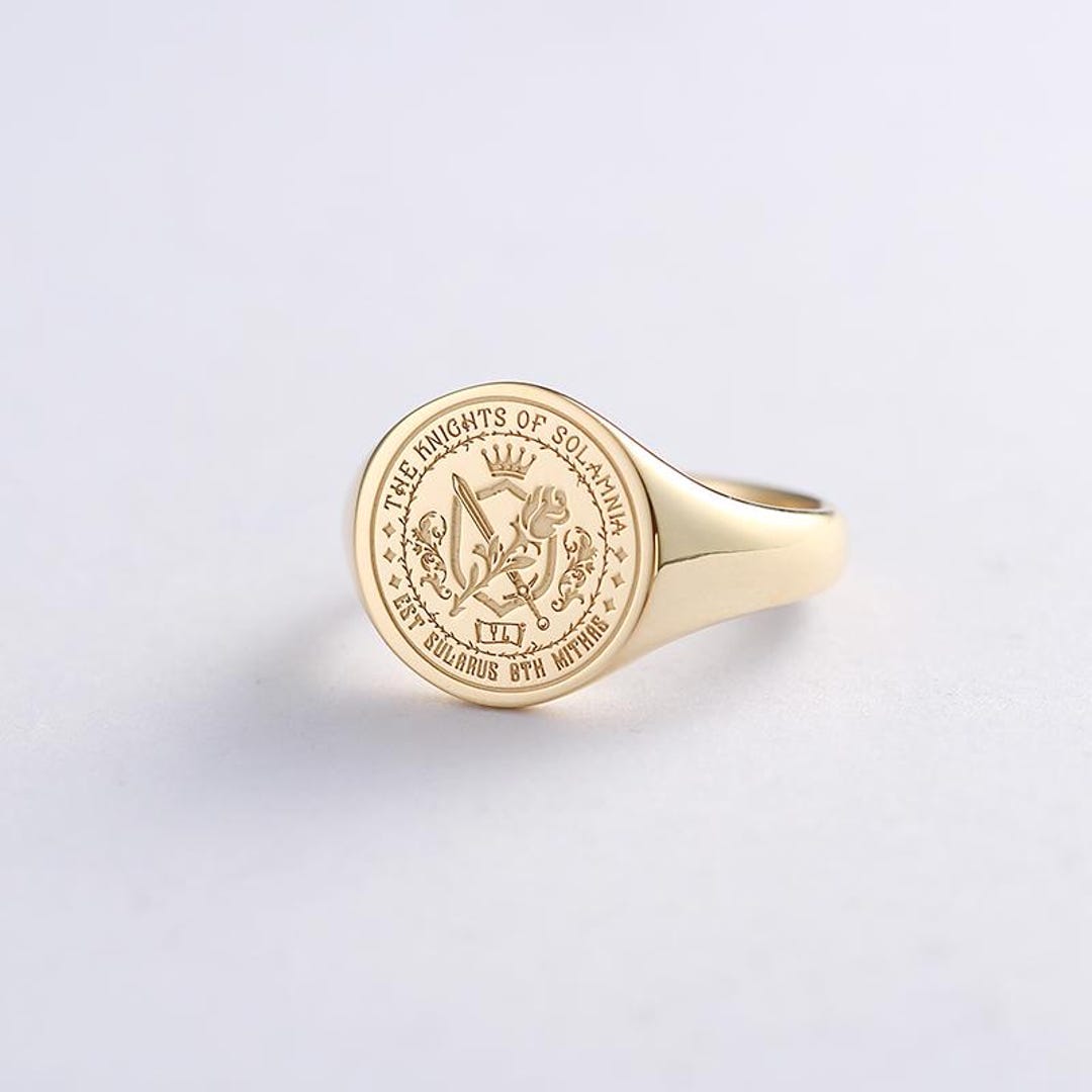 14K Gold Custom Solamnia Knights Crest Ring, Medieval Chivalry Courage ...