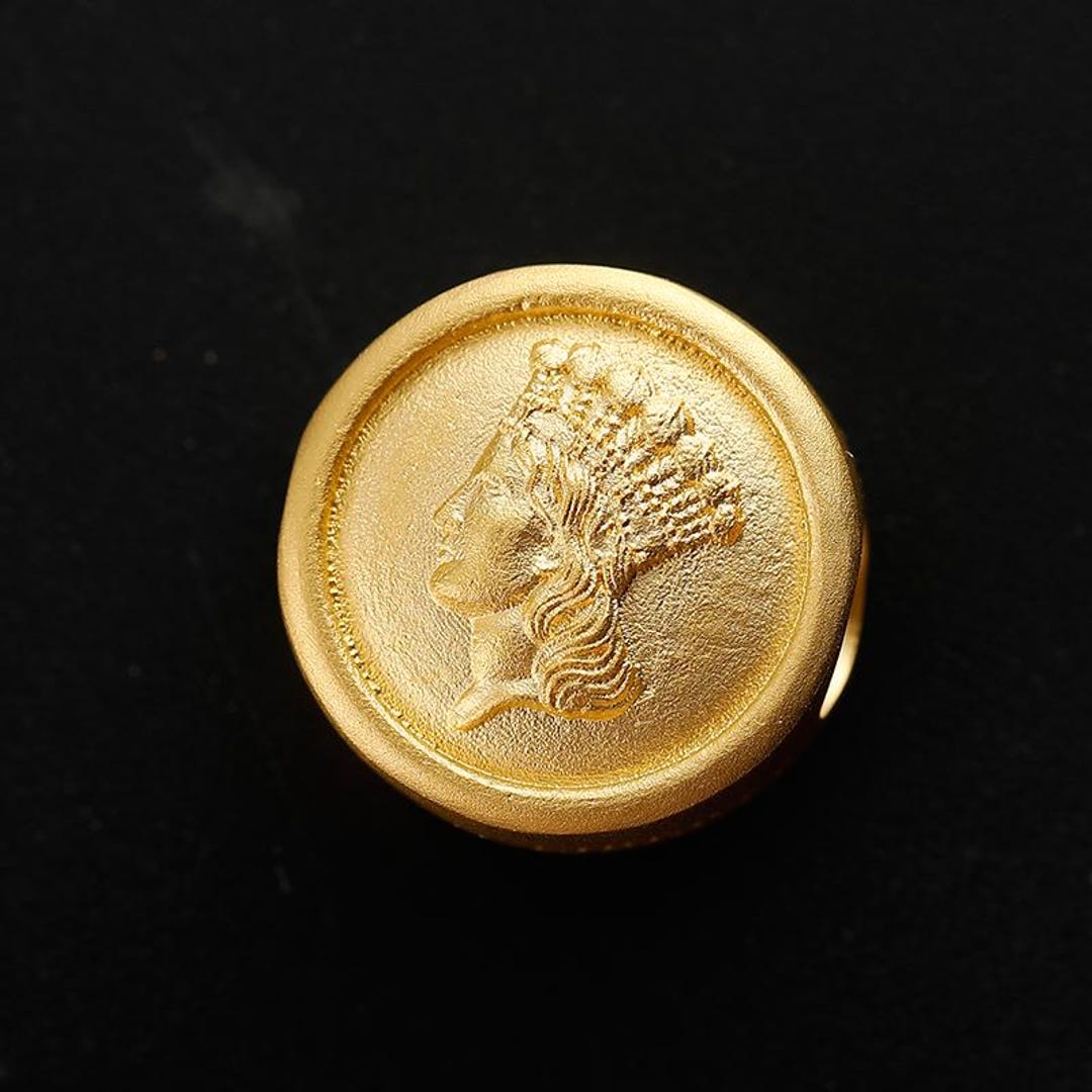 14K Gold Ancient Greek Goddess Coin Bead Bracelet, Sacred Guardian Coin ...
