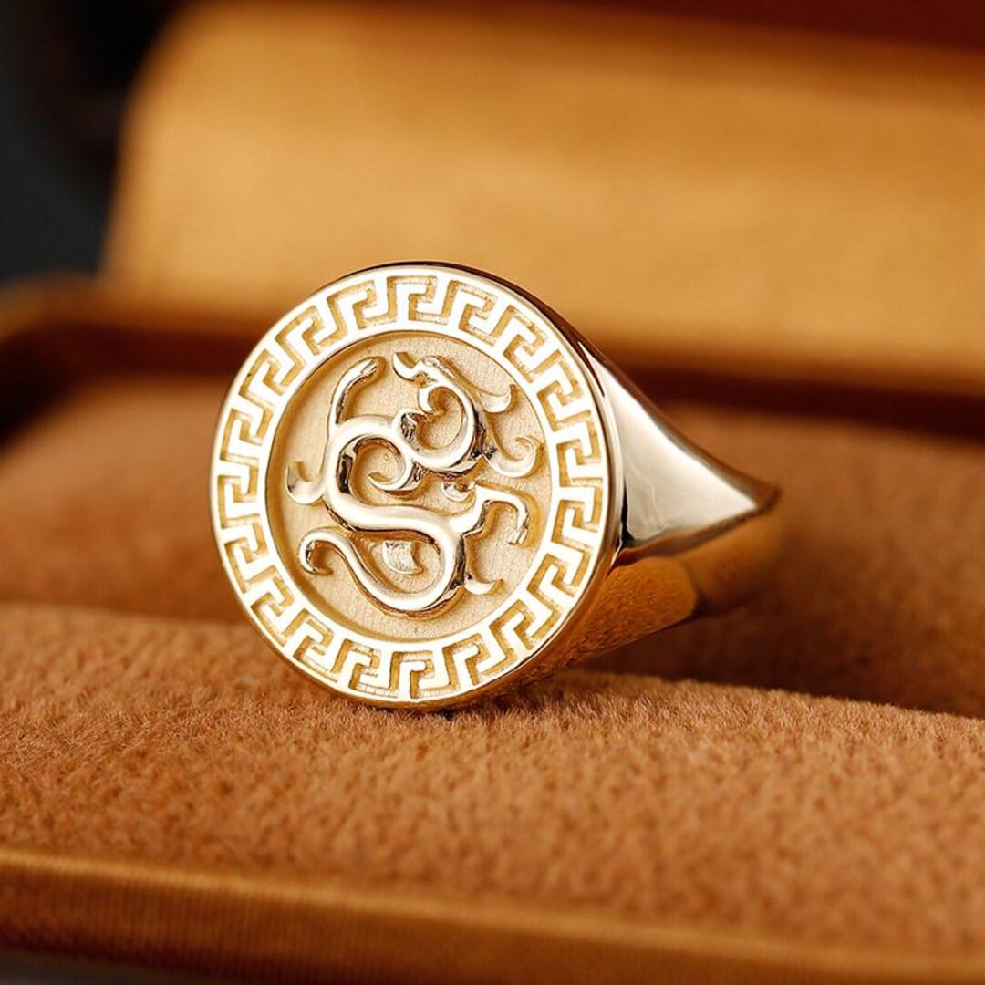 18K Gold Mystical Dragon Fretwork Ring Eternal Guardian Strength Couple ...
