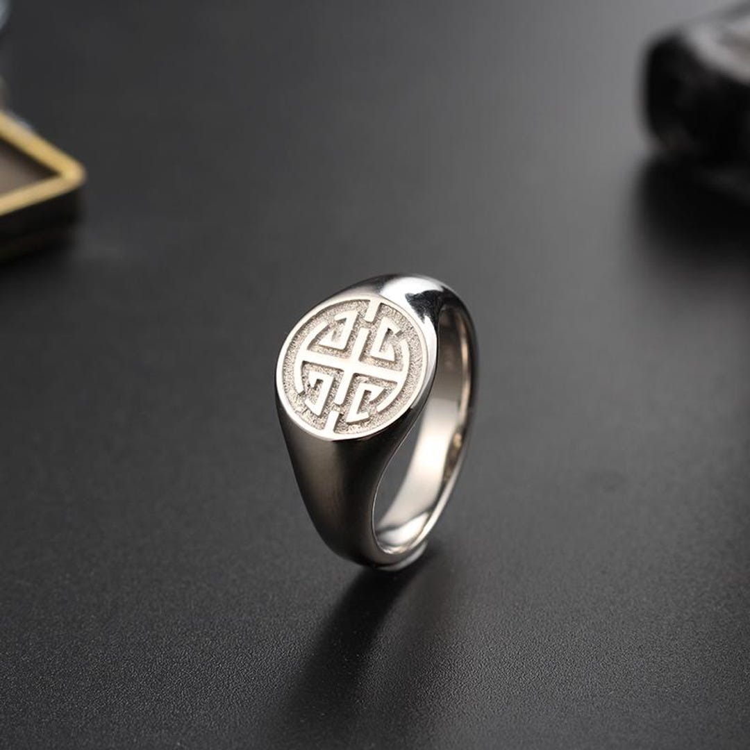 18K Gold Chinese Longevity Symbol Ring, Custom Engraved Traditional ...