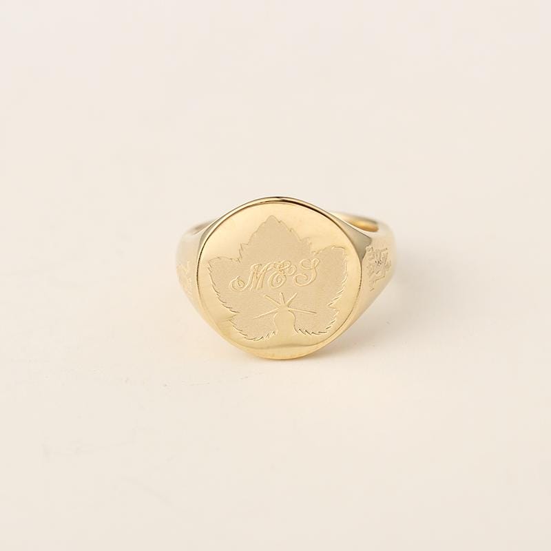 10K Gold Maple Leaf Crest Signet Ring, Custom Heraldry Emblem - Etsy