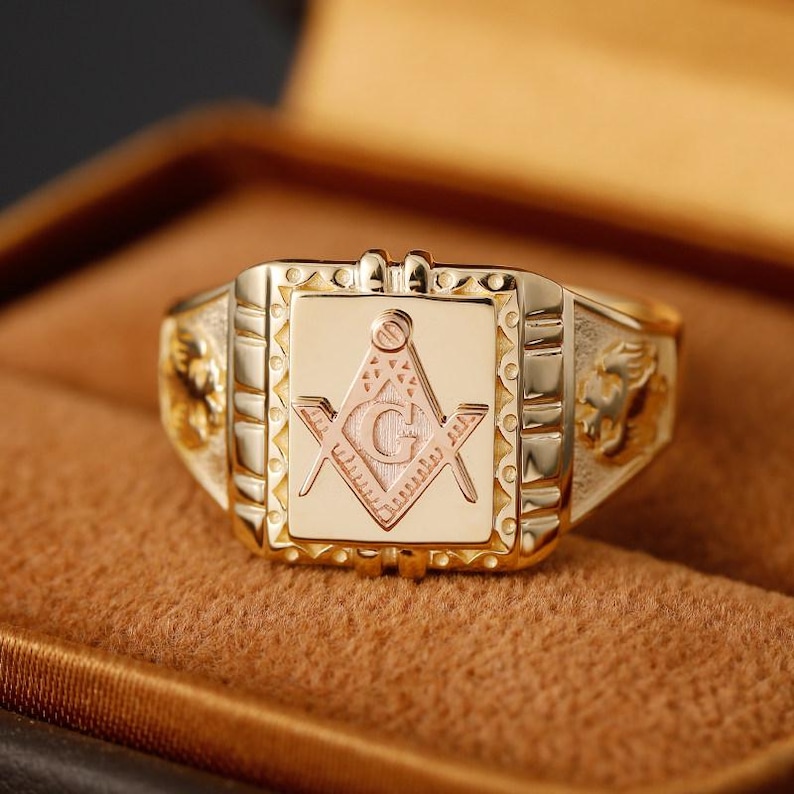 Masonic Ring for Men - 18K Yellow Gold, Rose Gold, White Gold, Platinum ...