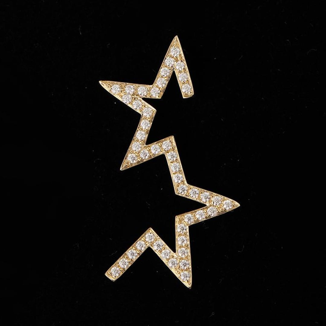 10K Gold Custom Lightning Bolt Star Pendant With Diamonds, Nautical ...