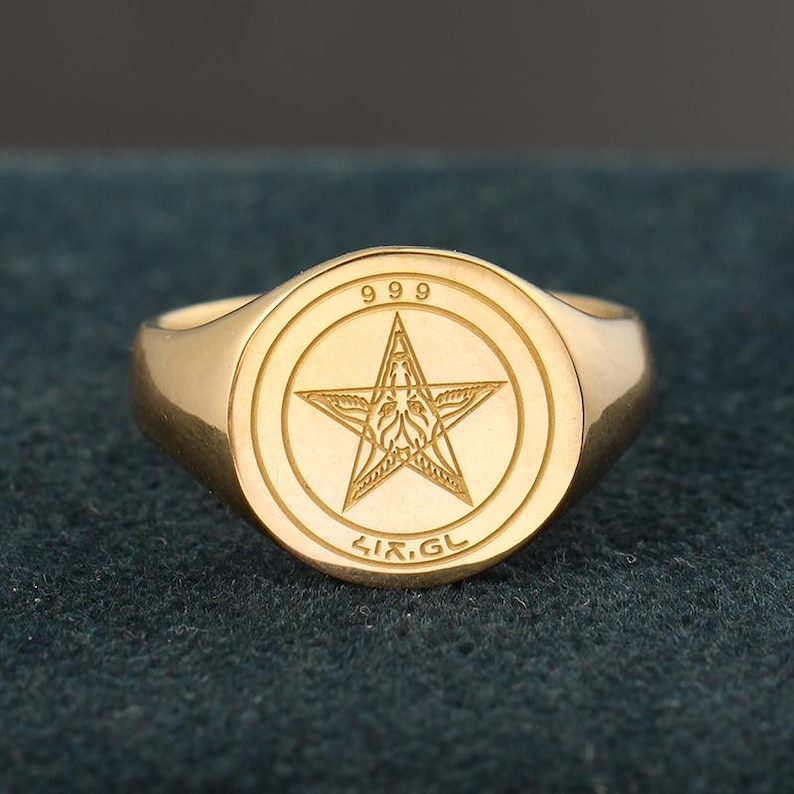 Custom 14K Gold Pentagram Signet Ring, Pythagorean Seal of Solomon ...