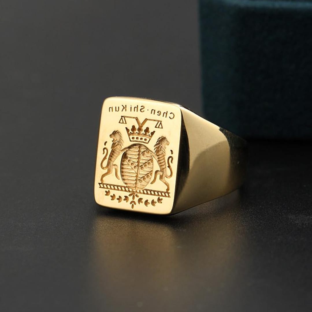 Custom 18K Gold European Noble Family Coat of Arms Signet Ring With ...