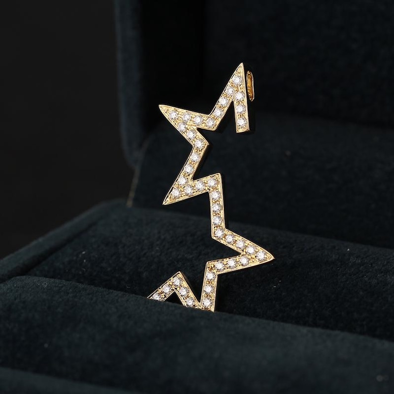 10K Gold Custom Lightning Bolt Star Pendant With Diamonds, Nautical ...