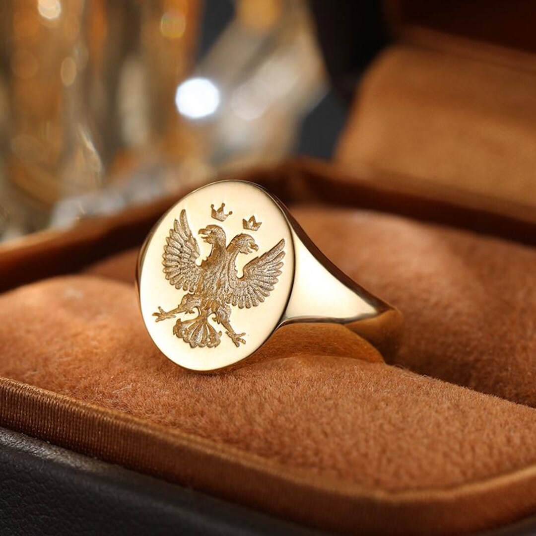 Double Headed Eagle Signet Ring - Solid Gold Wax Seal - Etsy