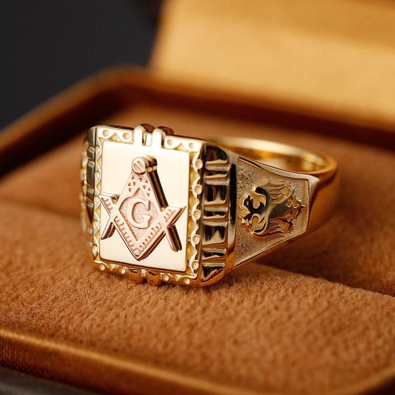 Masonic Ring for Men - 18K Yellow Gold, Rose Gold, White Gold, Platinum ...