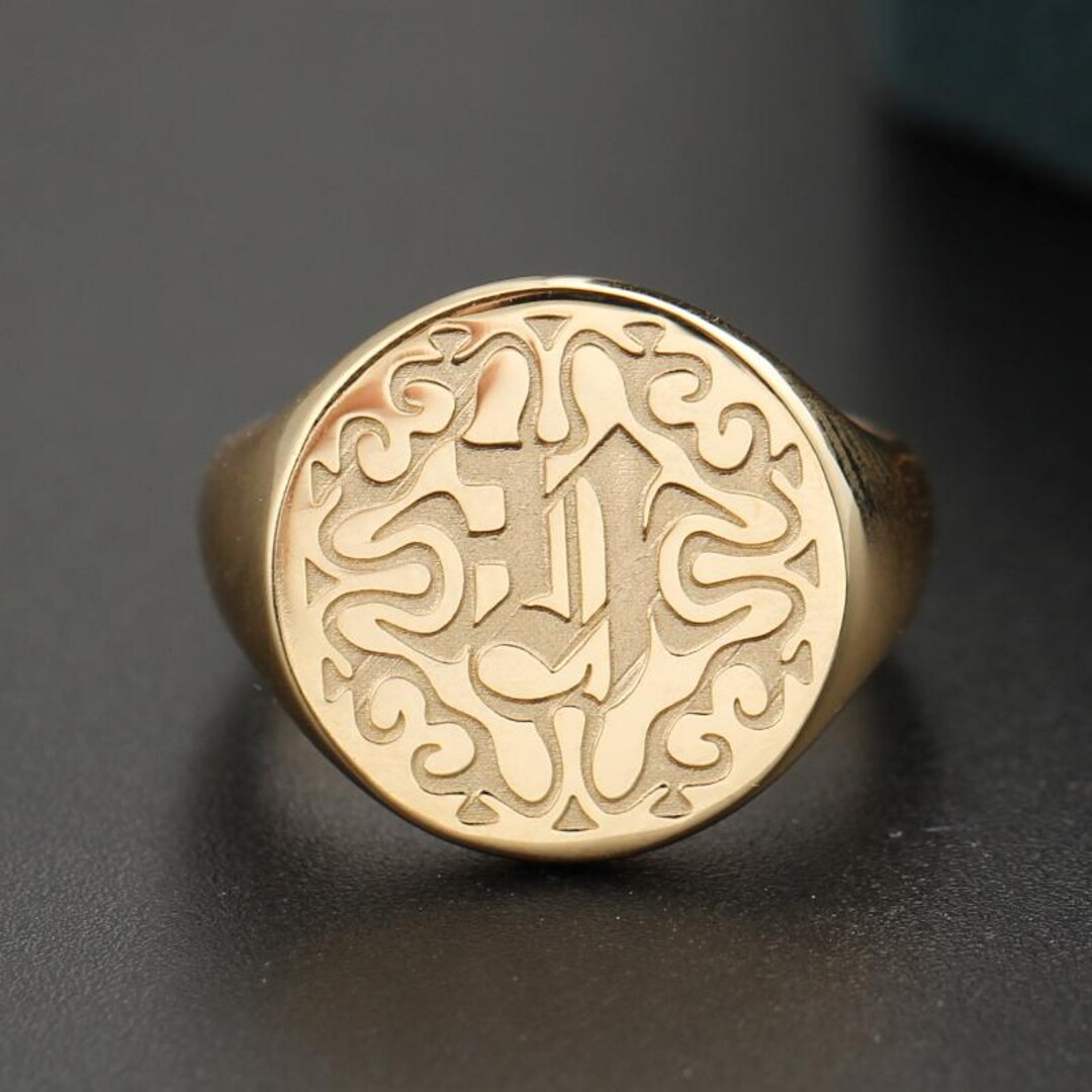 Custom 18K Gold Wealth Character Scrollwork Signet Ring, Chinese ...