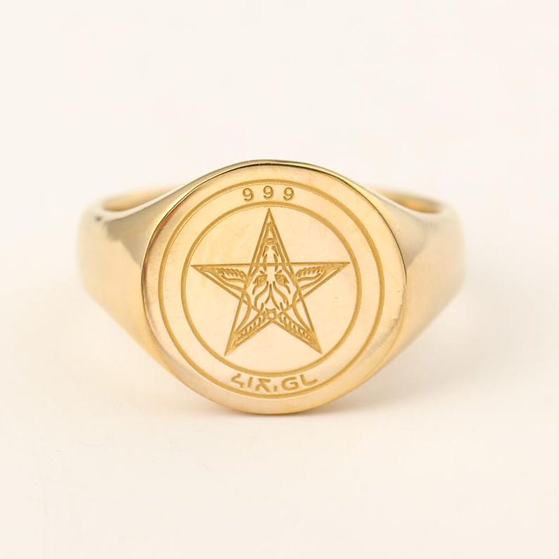 Custom 14K Gold Pentagram Signet Ring, Pythagorean Seal of Solomon ...
