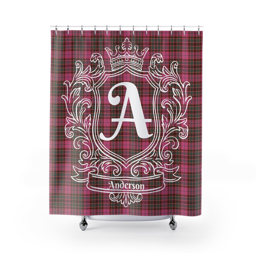 Personalized Scottish Squares Hot Pink Gray Tartan Plaid Shower Curtain ...